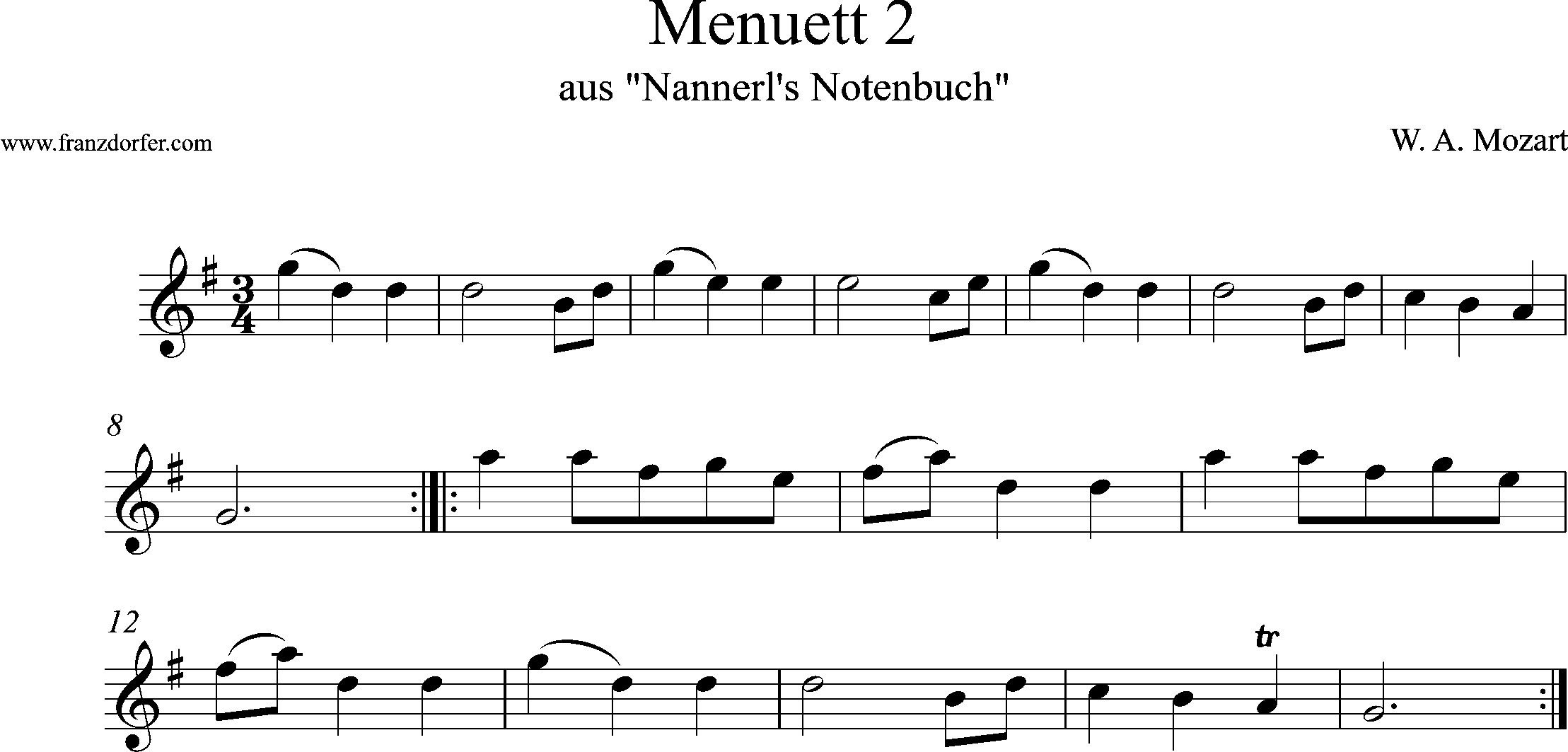 Menuett 2 aus "Nannerl's Notenbuch