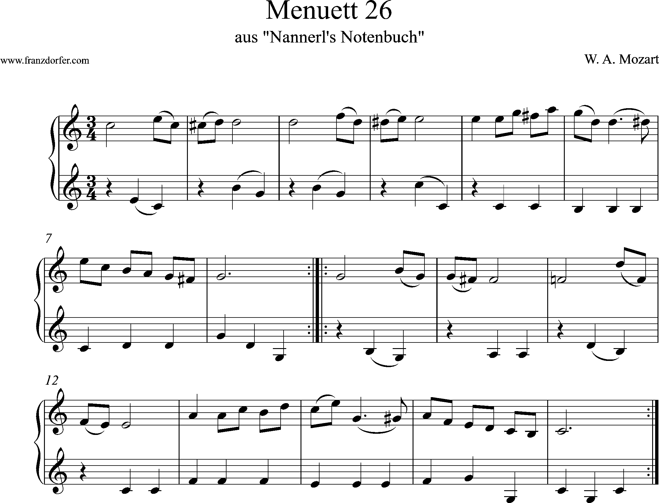 Menuett 26 aus "Nannerl's Notenbuch" - C-Dur