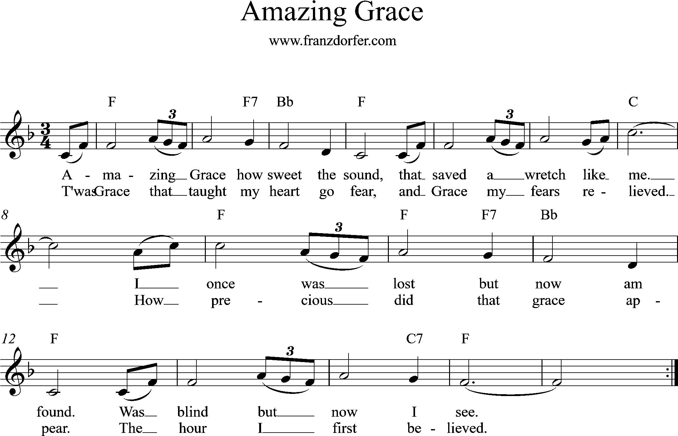 Trompete - Amazing Grace - F-Dur
