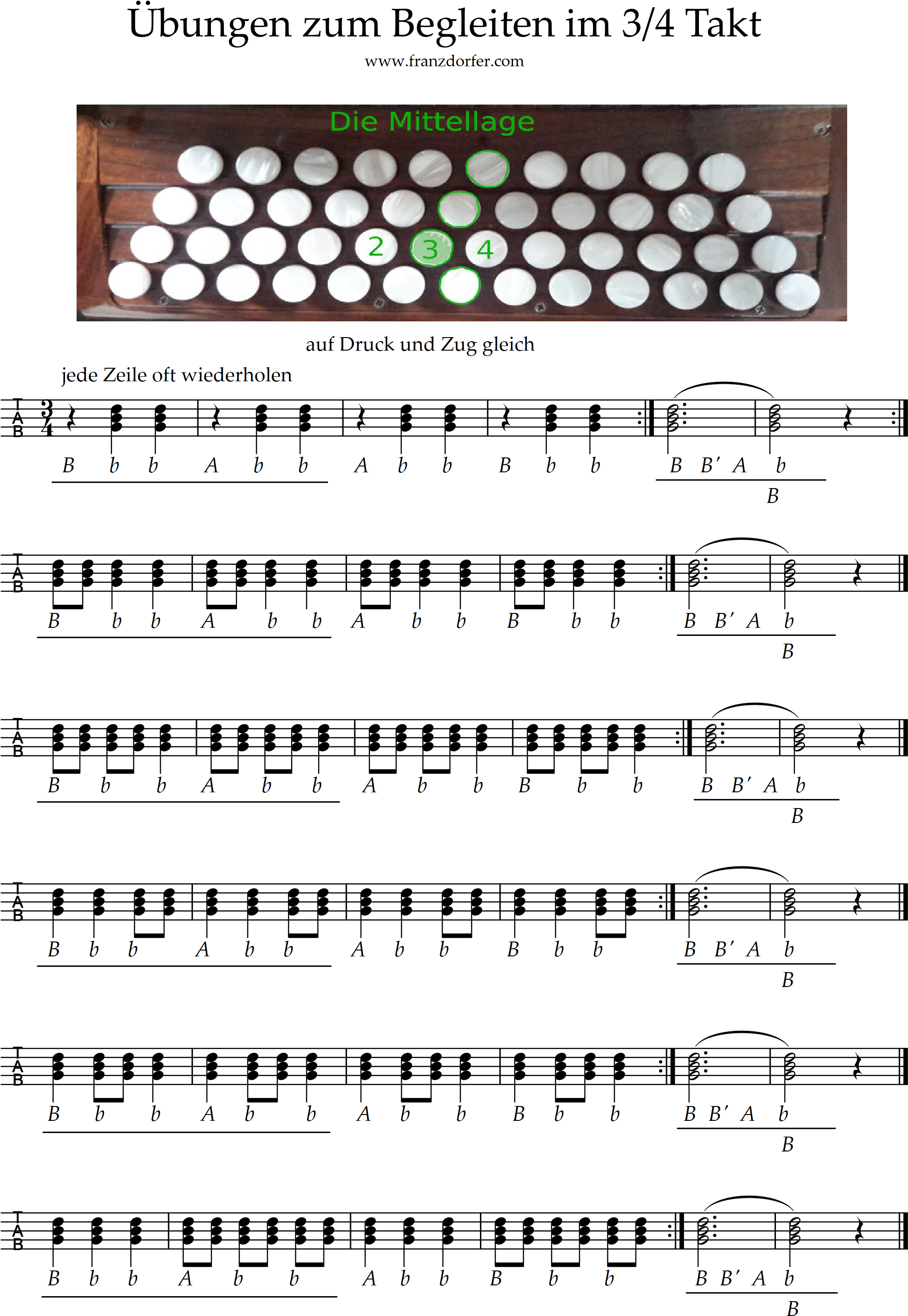 Übungen zum Begleiten im 3 4 Takt - griffschrift