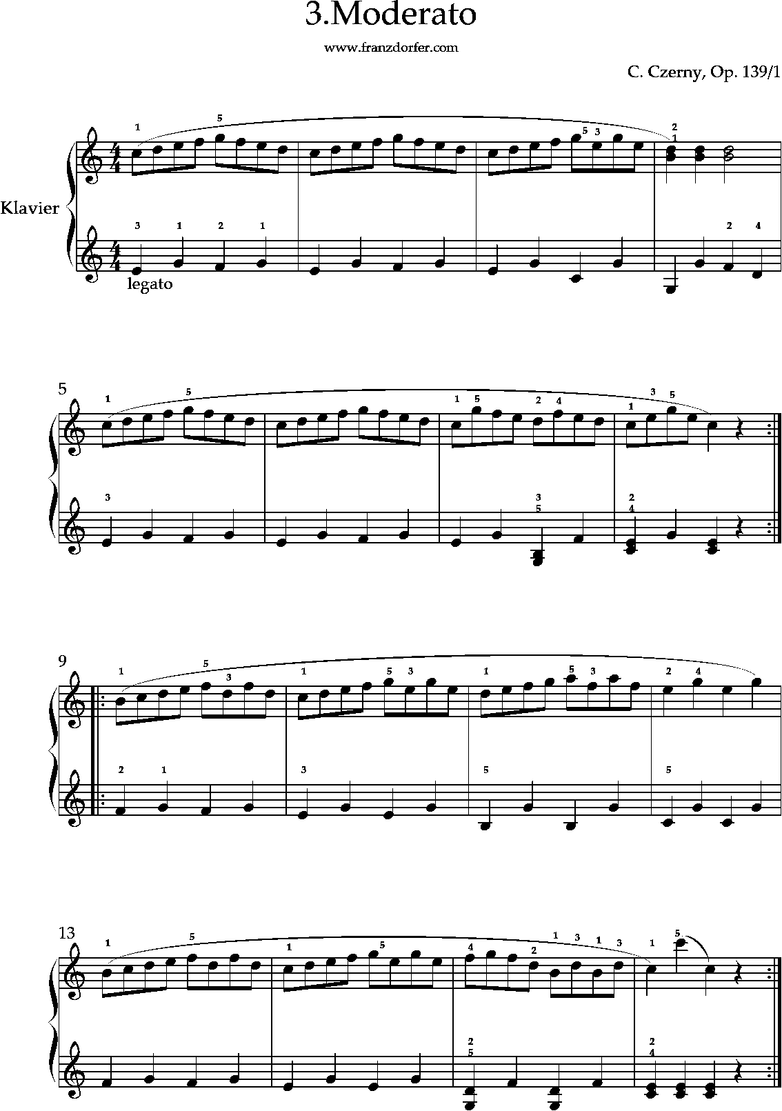 3 Moderato-Czerny-Hundert Übungsstücke