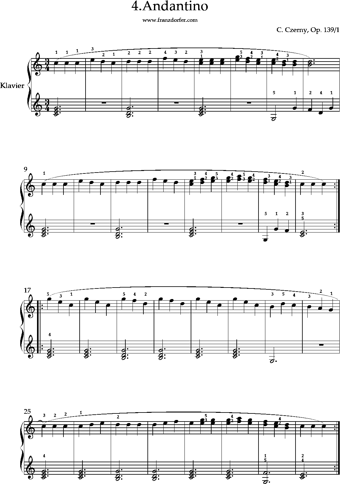 4 Andantino-Czerny-Hundert Übungsstücke