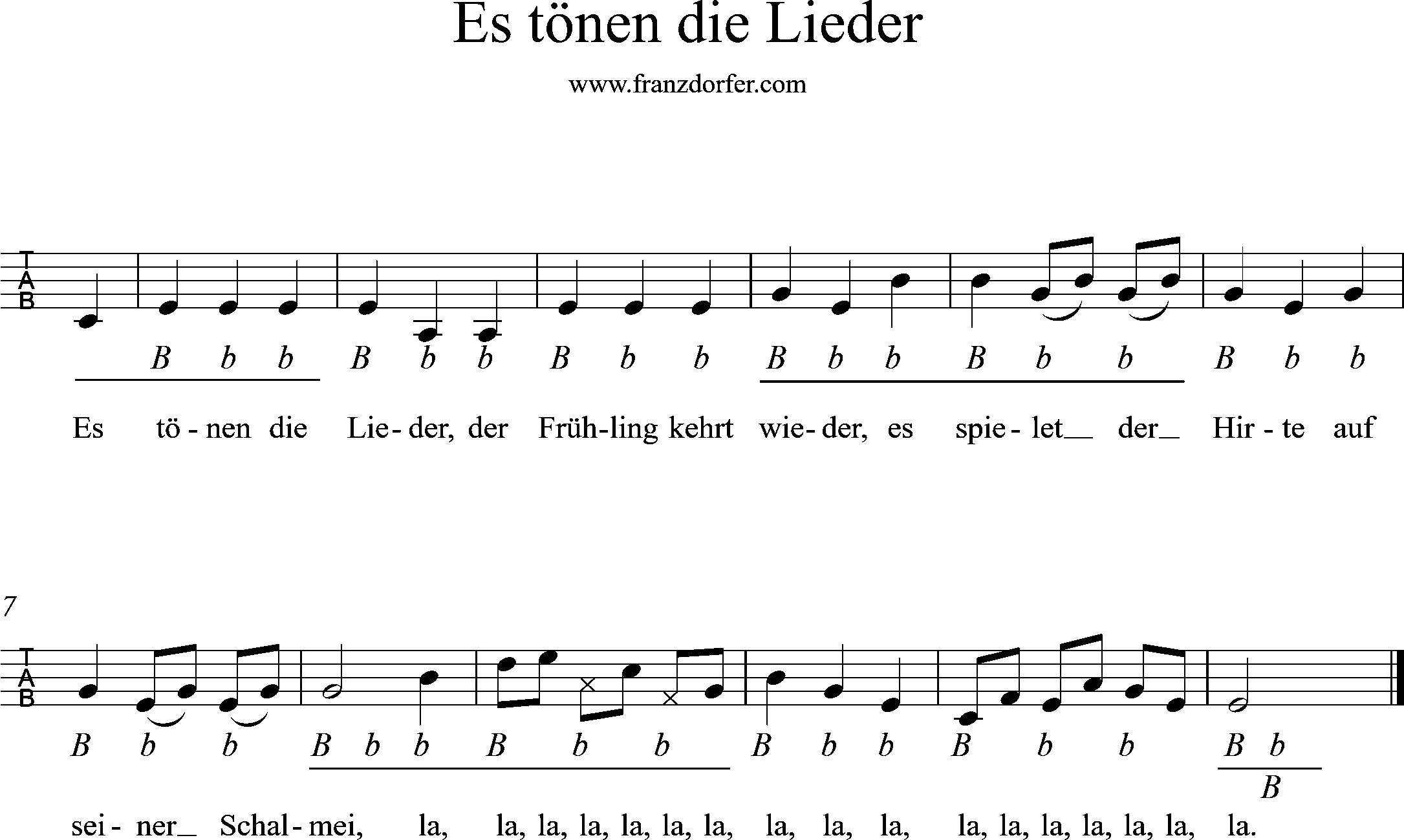 Es tönen die Lieder - griffschrift