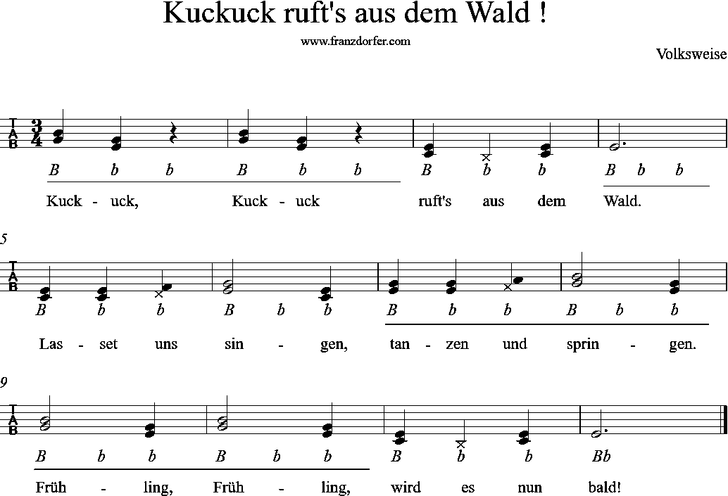 Kuckuck ruft s aus dem Wald-Griffschrift-1stimmig