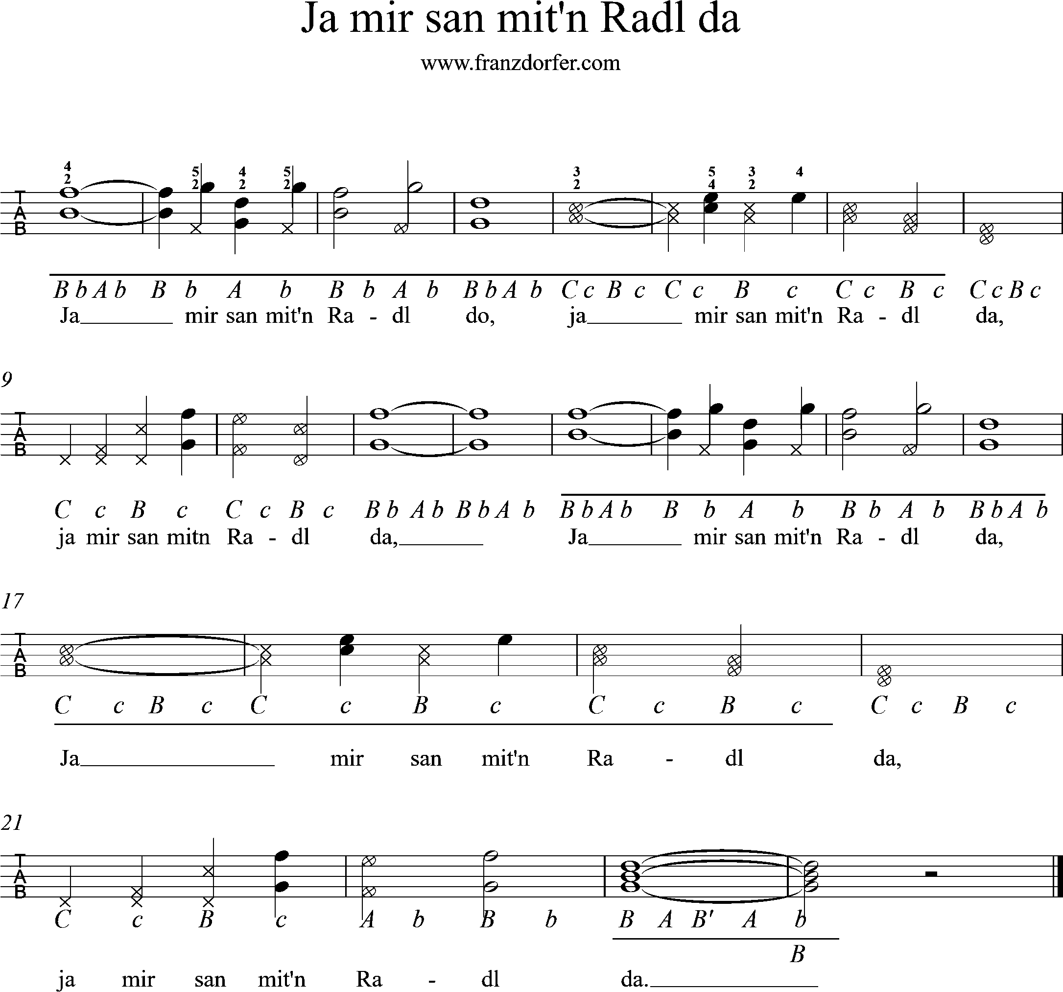 Ja mir san mit n Radl da-griffschrift