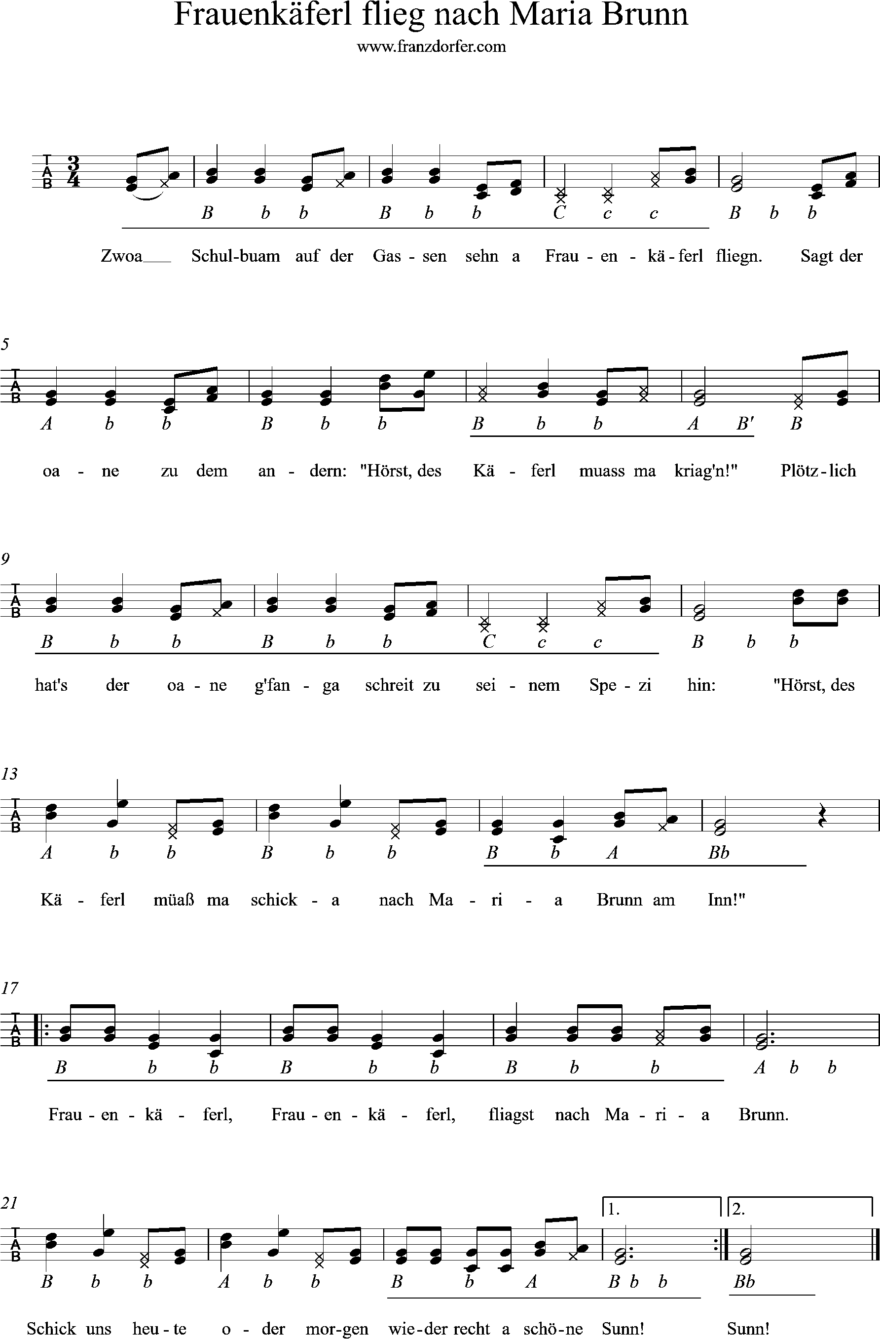 Frauenkaeferl flieg nach Maria Brunn-griffschrift