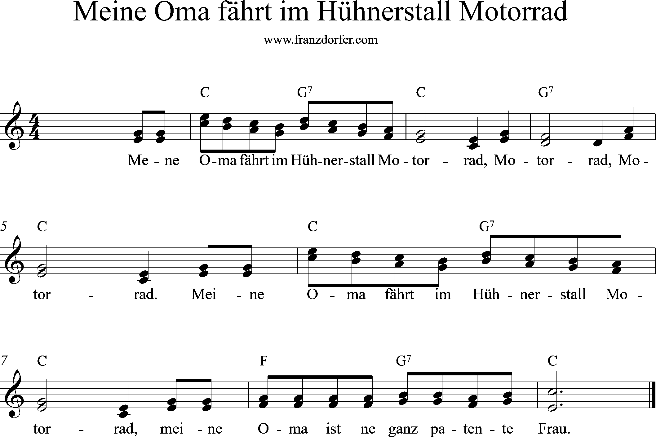 Meine Oma Fahrt Im Huhnerstall Motorrad Text Und Noten