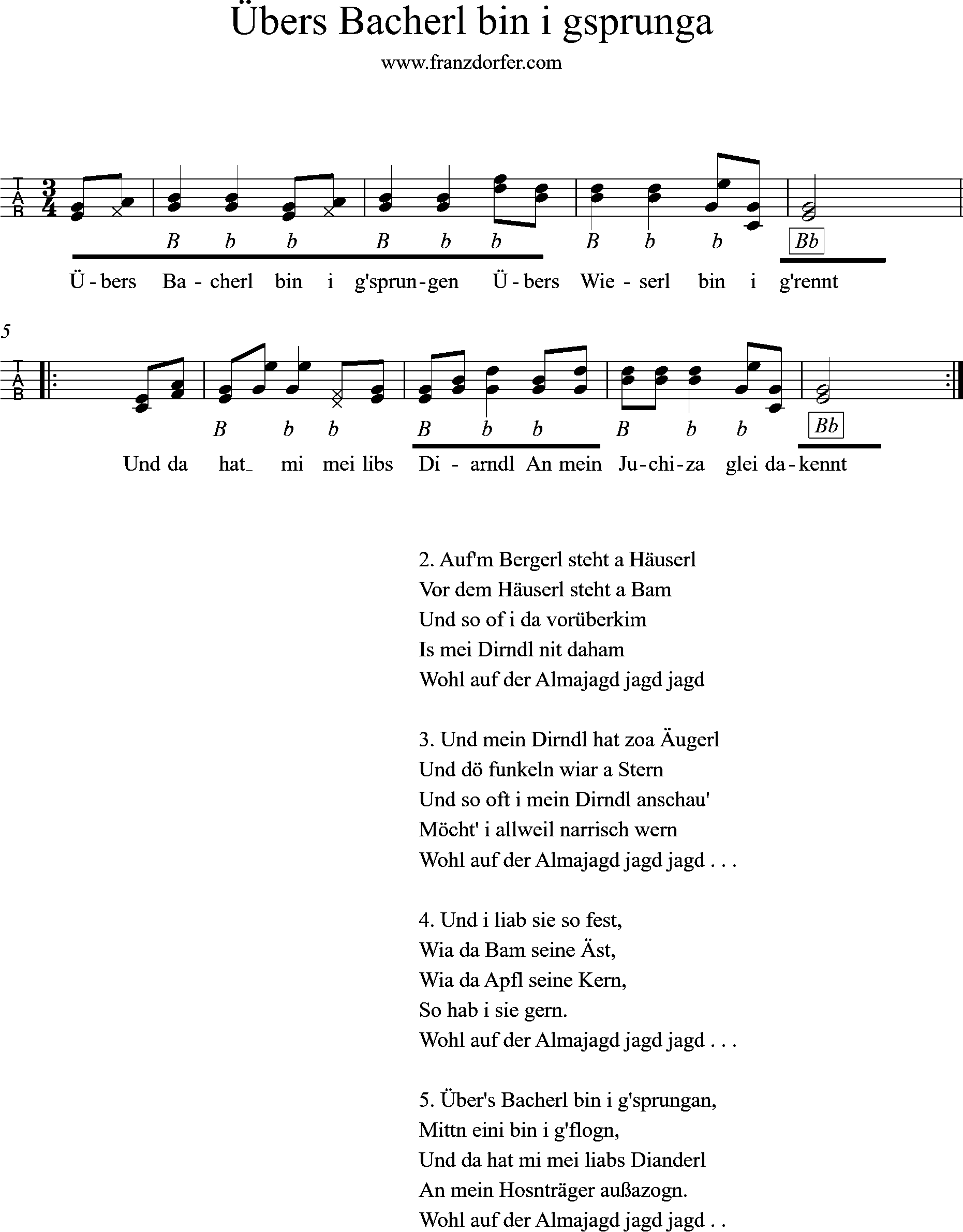 Übers Bacherl bin i gsprunga- Griffschrift