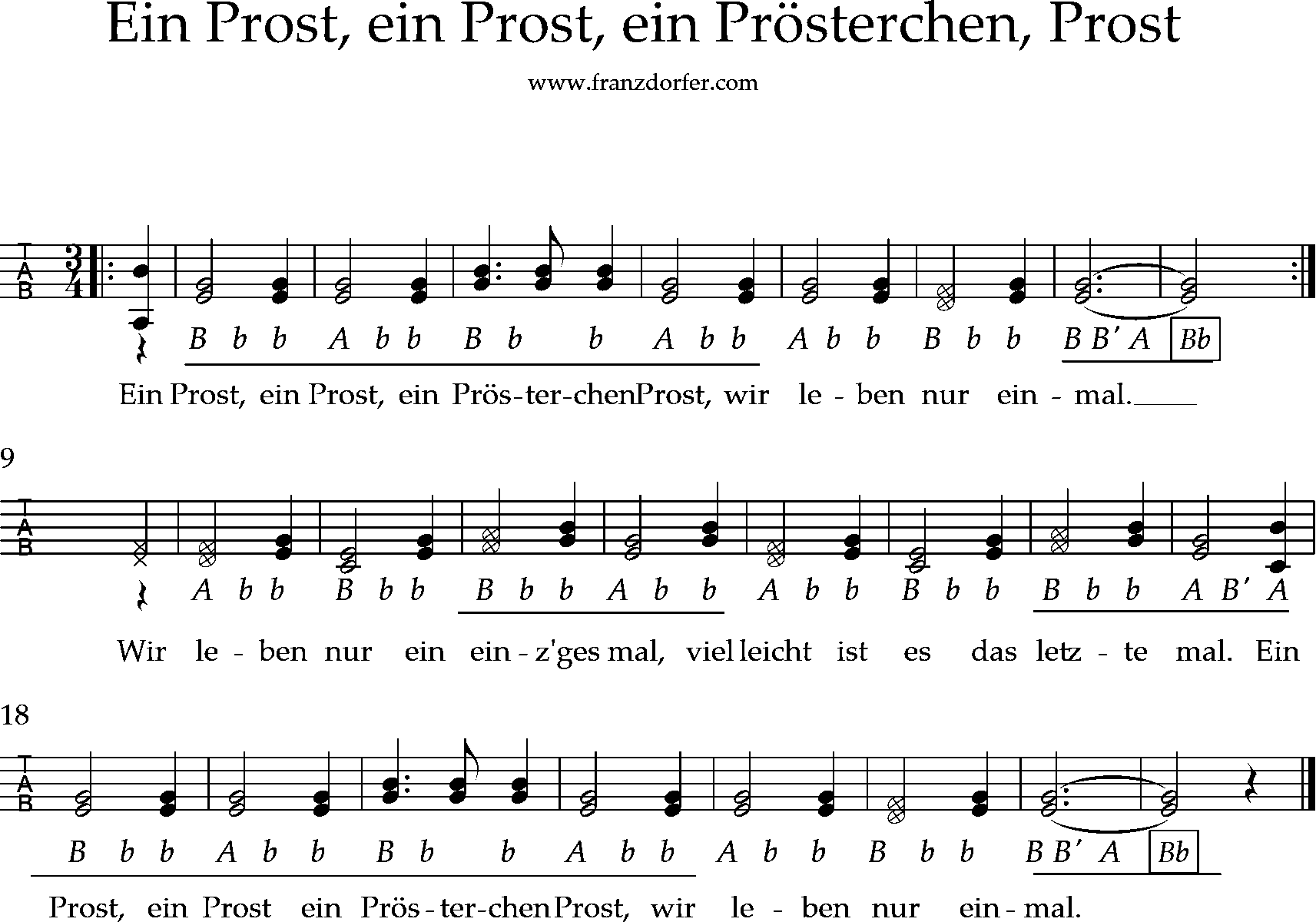 Ein Prost, ein Prost, ein Prösterchen, Prost-griffschrift
